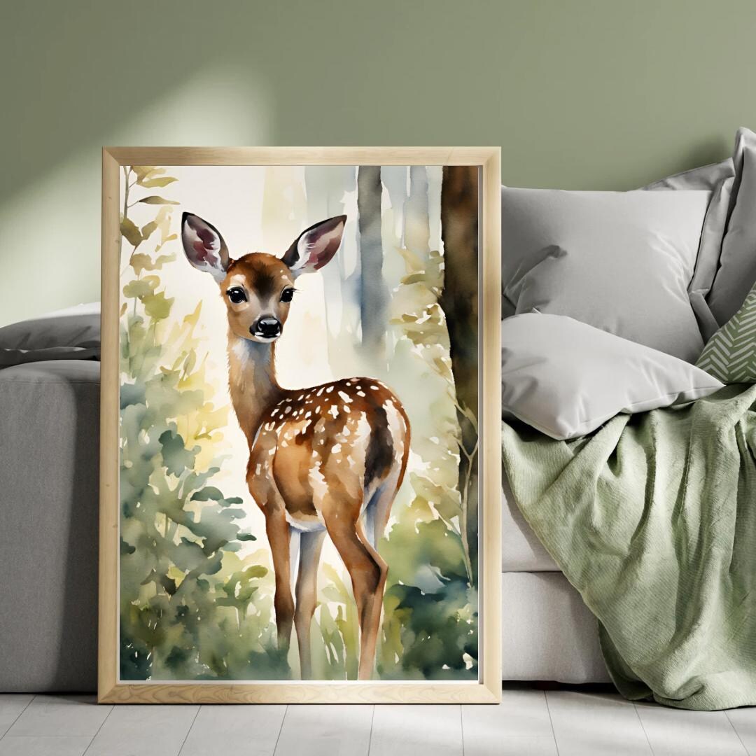Deer Poster Watercolor Forest Animals Forest Art Animal Painting Poster ...