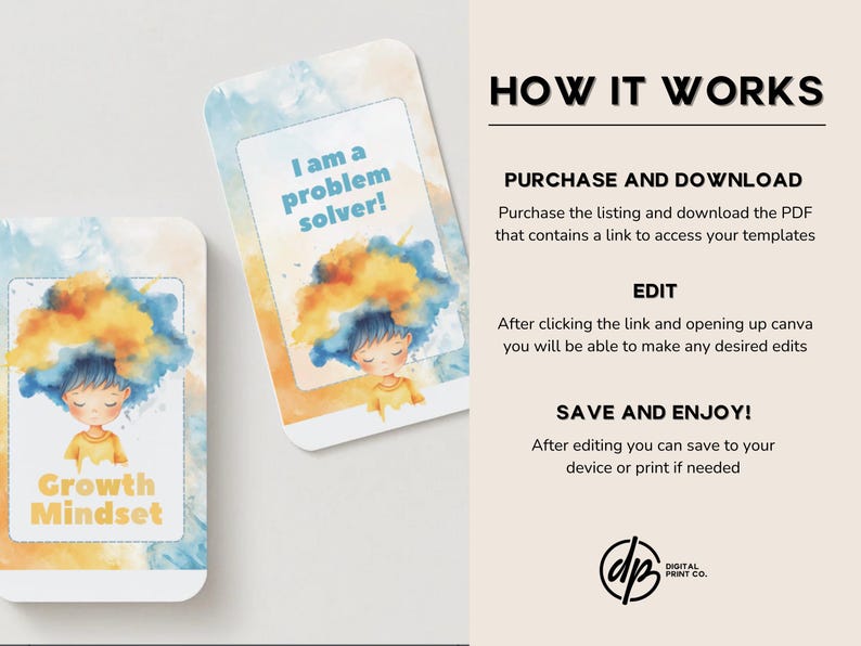 Growth Mindset Affirmation Cards for Kids: Customizable, Editable ...