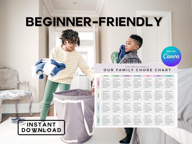 Editable Family Chore Chart: Customizable Household Task Tracker (canva ...