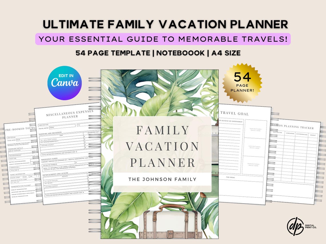 Ultimate Family Vacation Planner | Digital Download Editable Travel ...