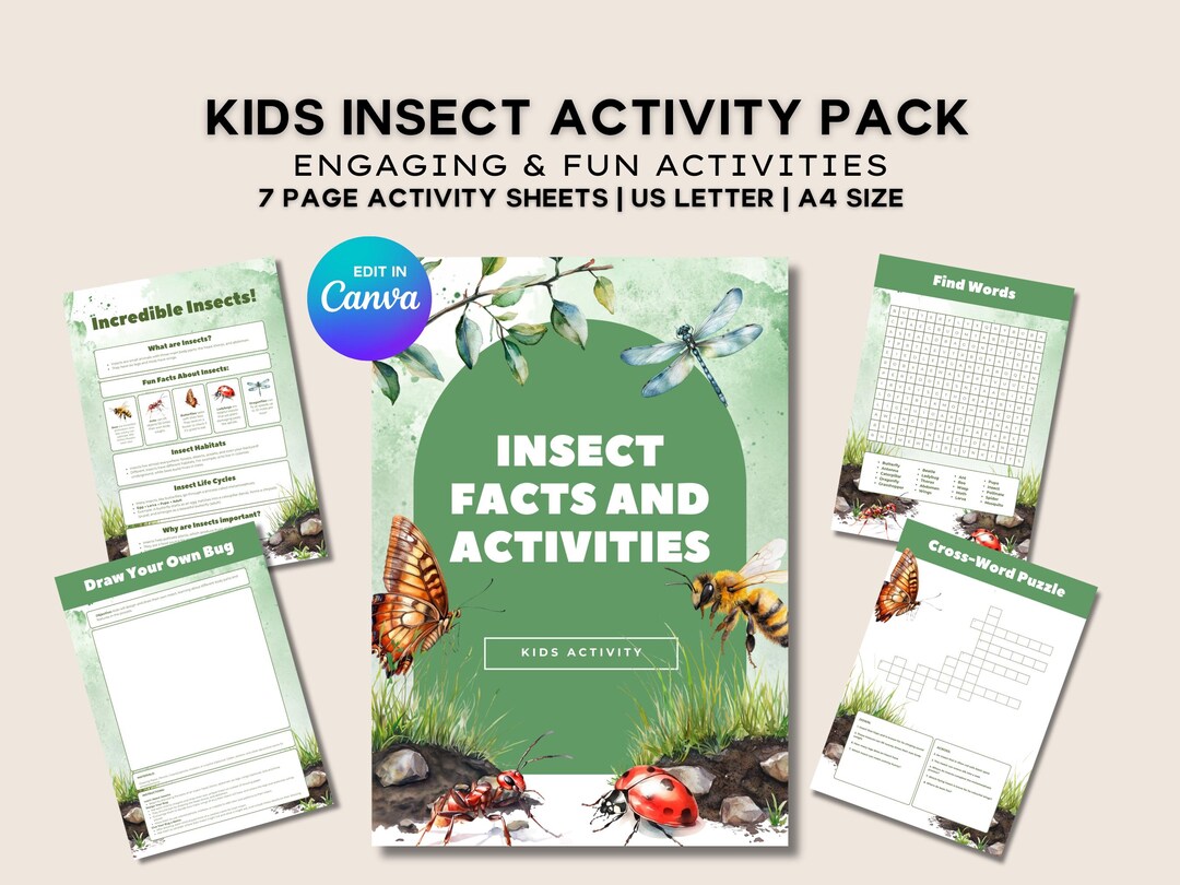 Kids Insect Activity Pack Download Printable Worksheets Fun Crossword ...