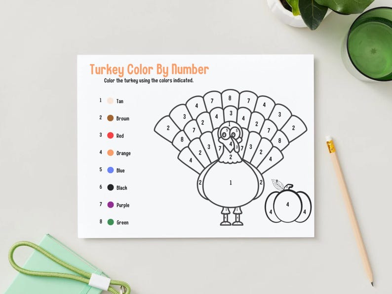 Kids Thanksgiving Color by Numbers Activity Download Instant Fun ...