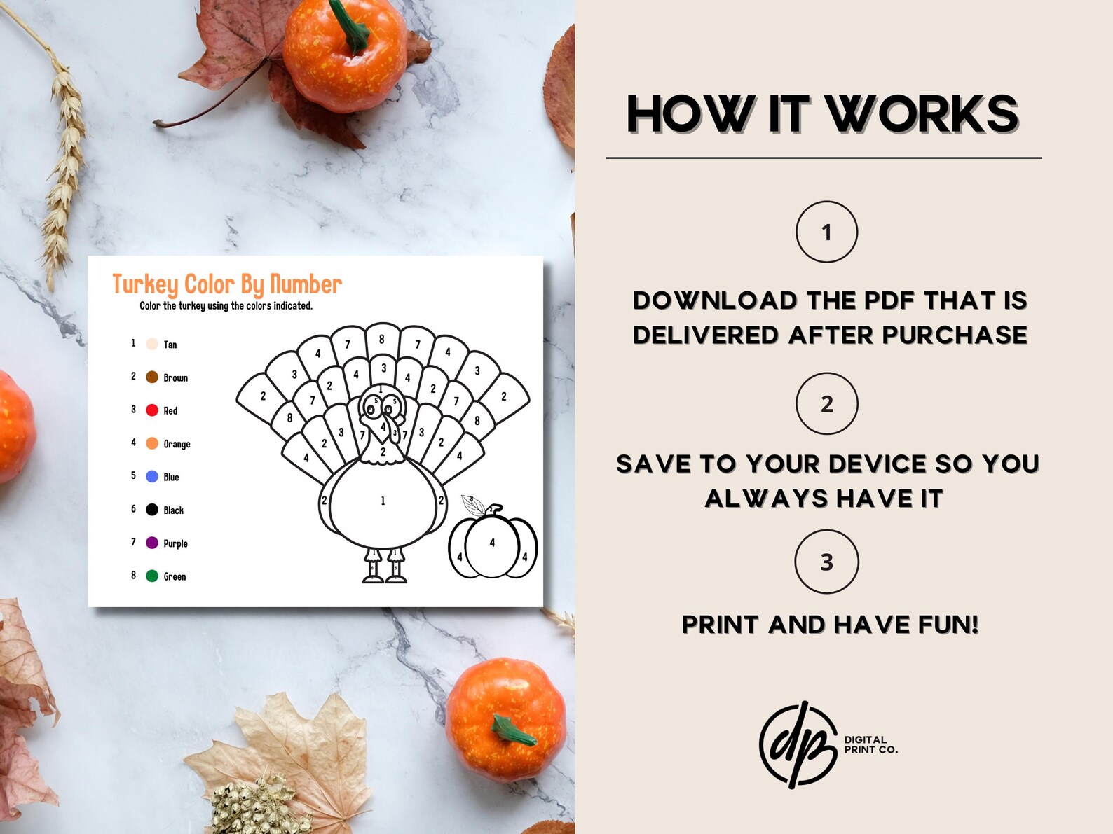 Kids Thanksgiving Color by Numbers Activity Download Instant Fun ...