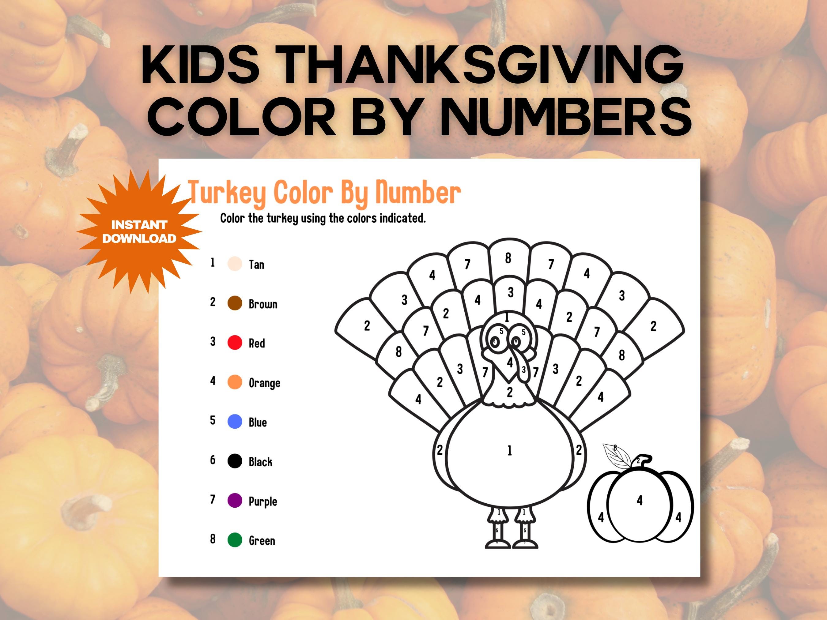 Kids Thanksgiving Color by Numbers Activity Download Instant Fun ...