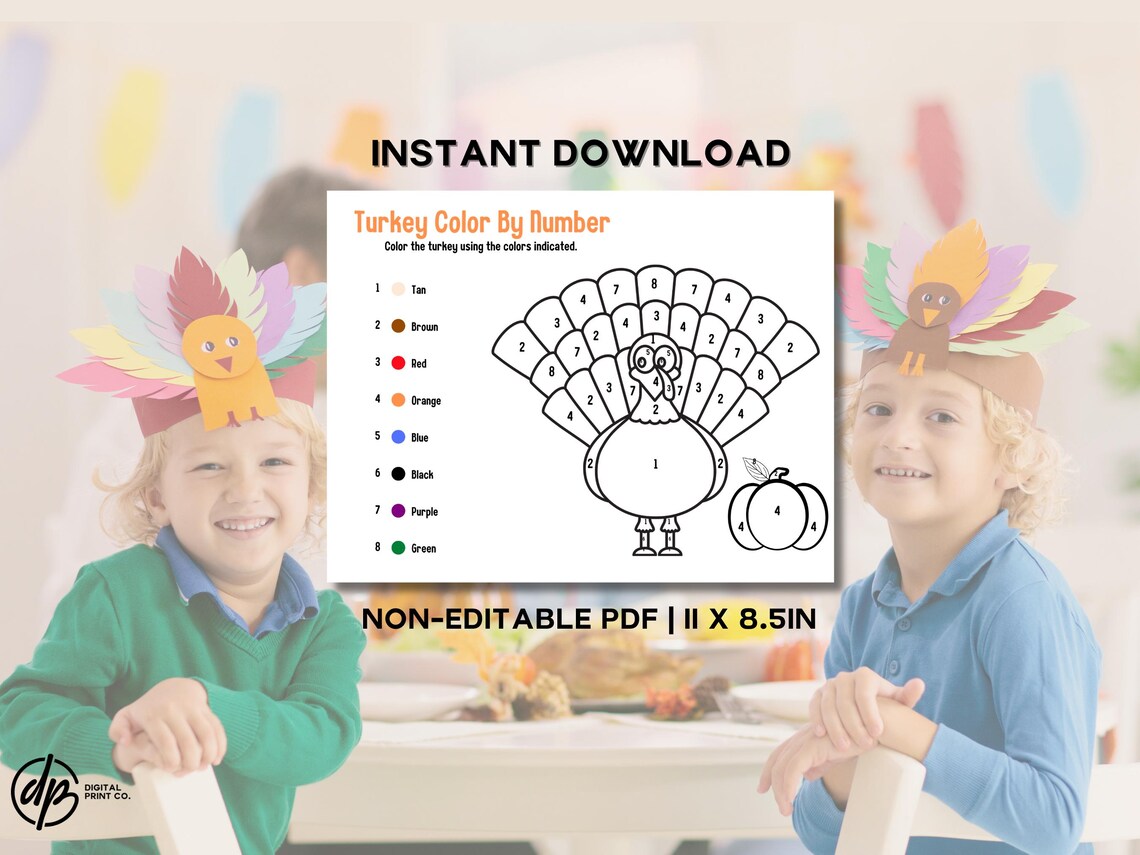 Kids Thanksgiving Color by Numbers Activity Download Instant Fun ...