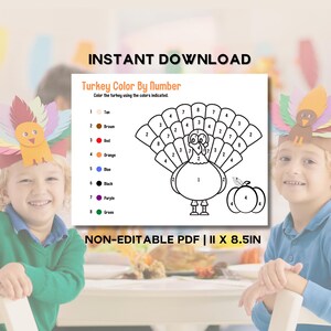 Kids Thanksgiving Color by Numbers Activity Download Instant Fun ...