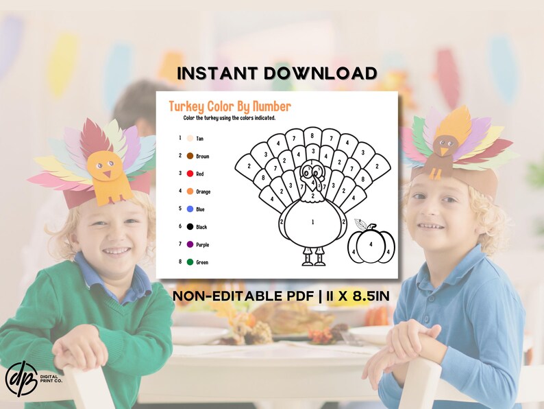 Kids Thanksgiving Color by Numbers Activity Download Instant Fun ...