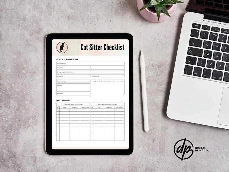 Pet Sitter Checklist Digital Download | Editable Pet Care Template ...