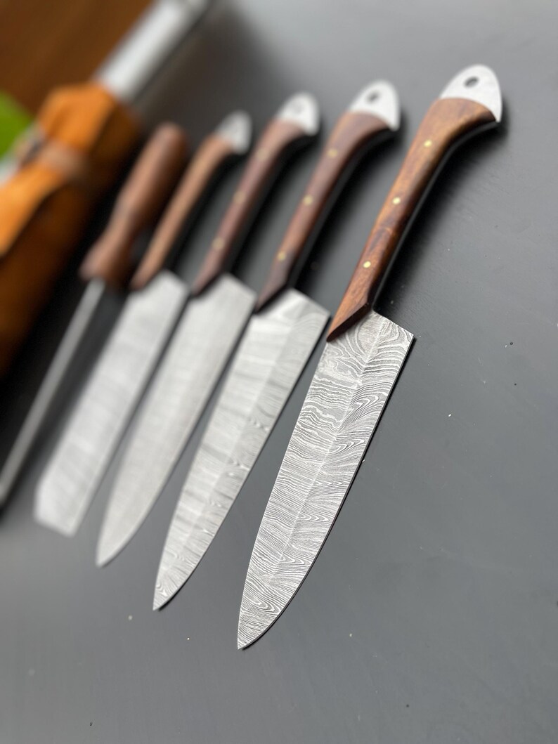 Damascus Steel Chef Knife Set: 4-piece Japanese Knives With Wood Handle ...