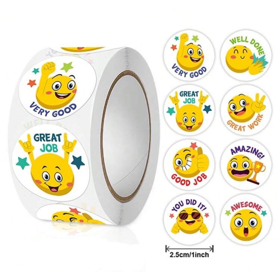 500pcs/ 1 Roll of Cute Smiley Face Expression Rewarding Stickers - Etsy