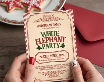 White Elephant Holiday Party Simple Invitation Template, Customizable ...