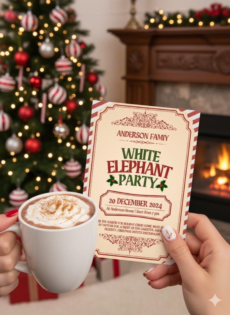 White Elephant Christmas Party Invitation | Customizable | Canva ...