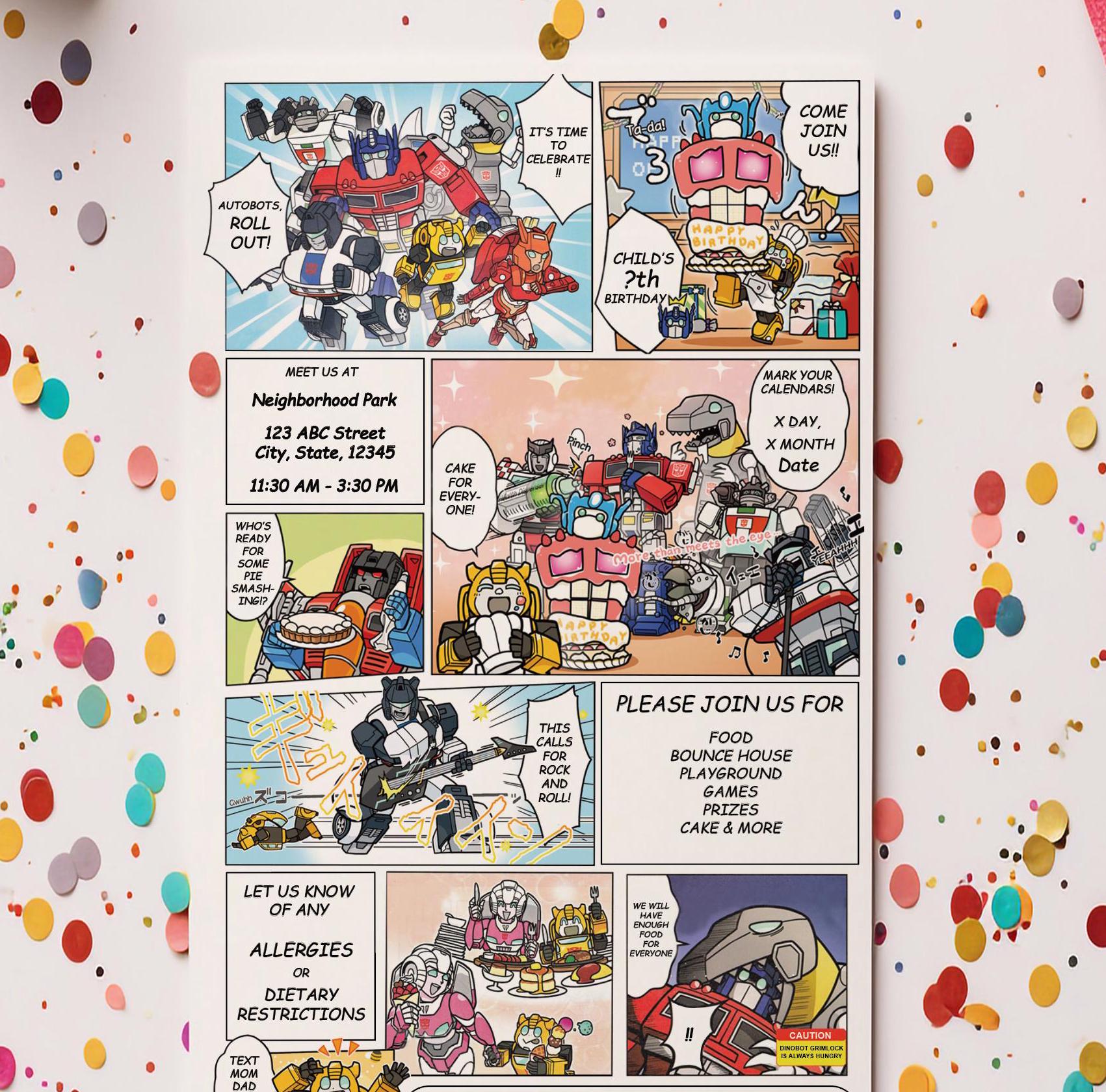 Autobots Birthday Comic Invitation Transformers Birthday Invitation ...