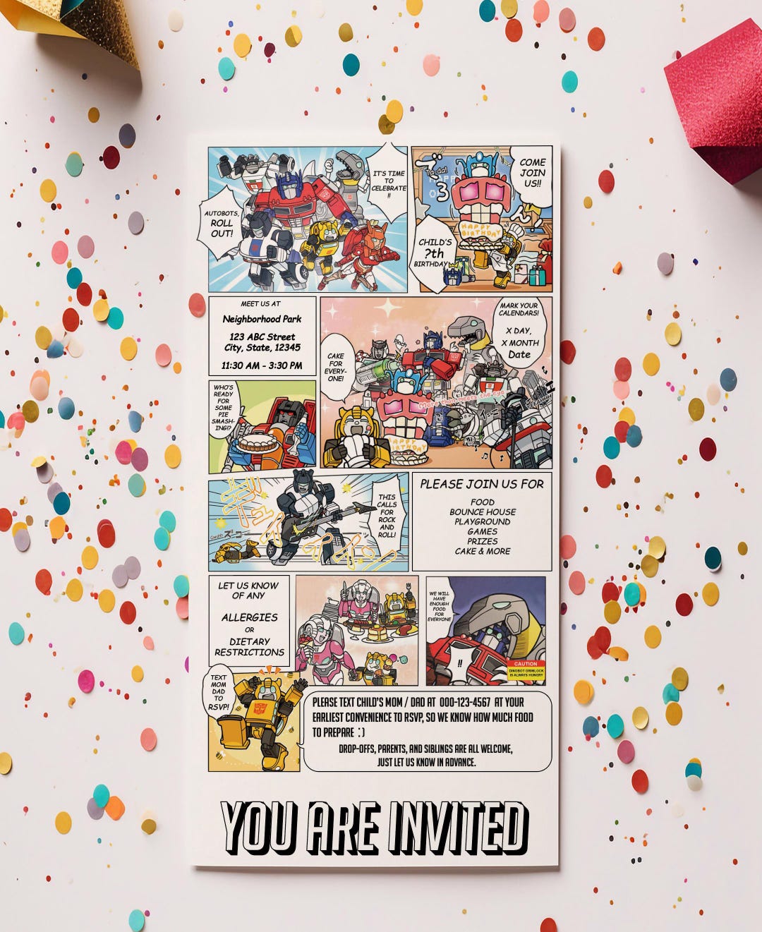 Autobots Birthday Comic Invitation Transformers Birthday Invitation ...