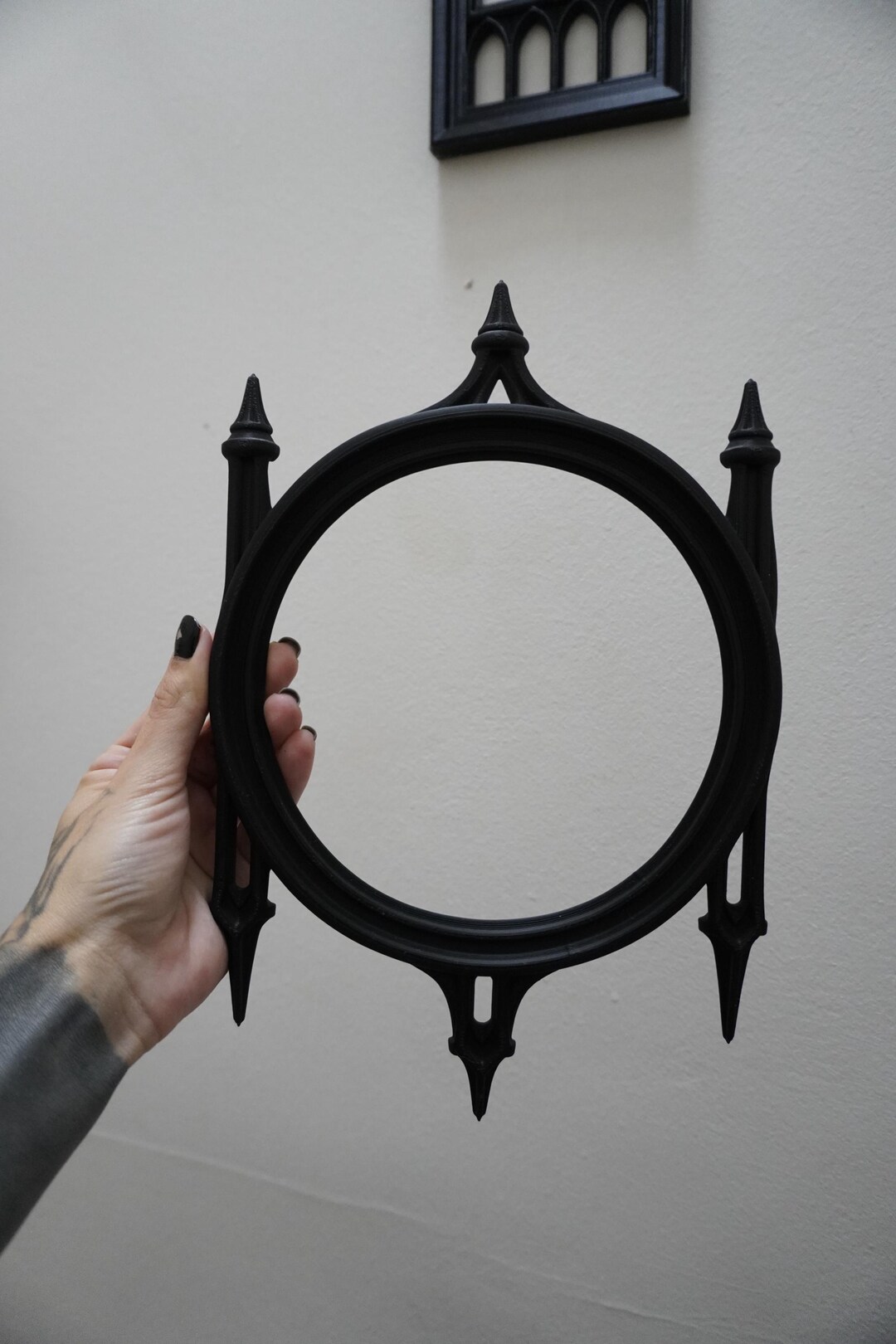 Black Gothic Round Wall Frame for Dark Decor | Spiked Cathedral Style ...