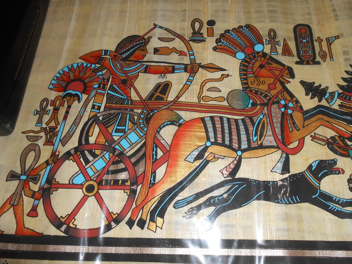 Vintage Egyptian Painting Chariot Scene on Authentic Papyrus | Etsy