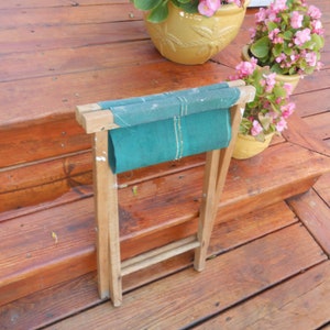 Green Canvas and Oak Folding Camping Stool Portable Hardwood Outdoor ...
