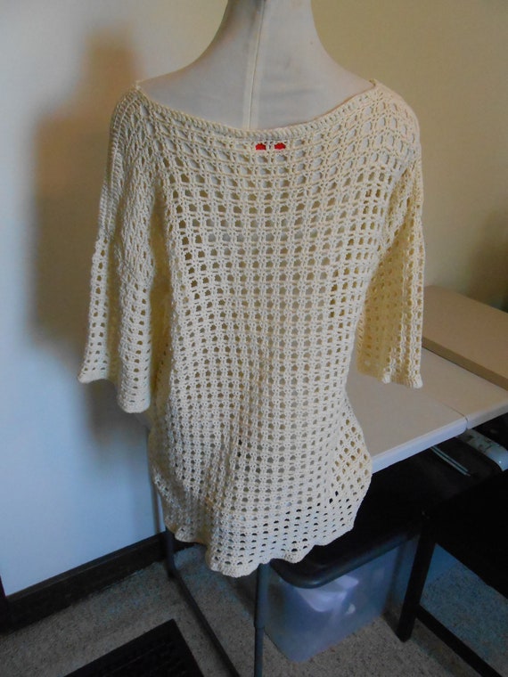 Vintage XL cream crocheted heavy tunic, Extra large, … - Gem