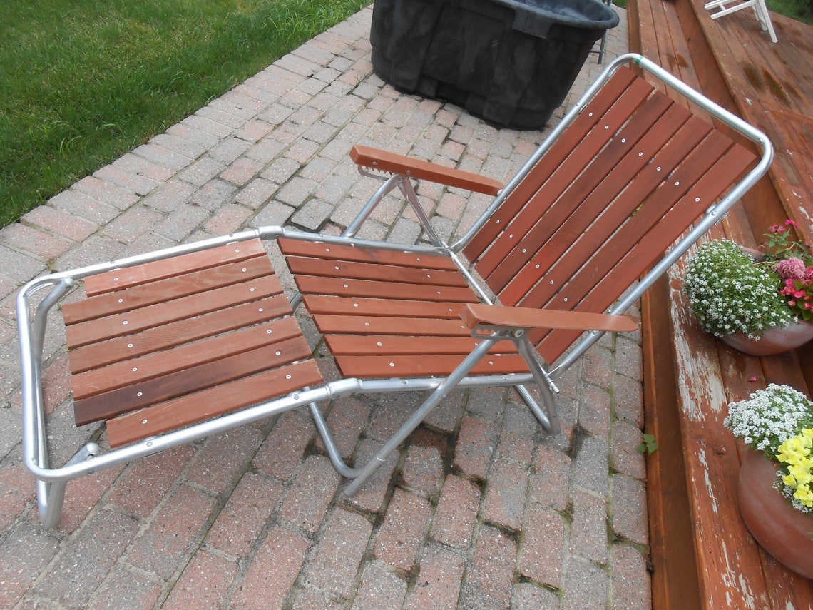 Vintage Redwood and Aluminum Folding Lounge Chair Redwood | Etsy