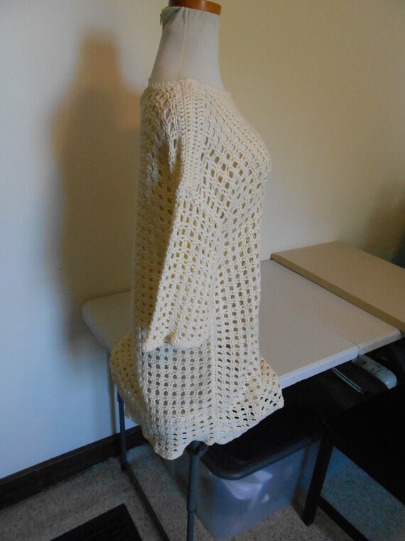 Vintage XL cream crocheted heavy tunic, Extra large, … - Gem