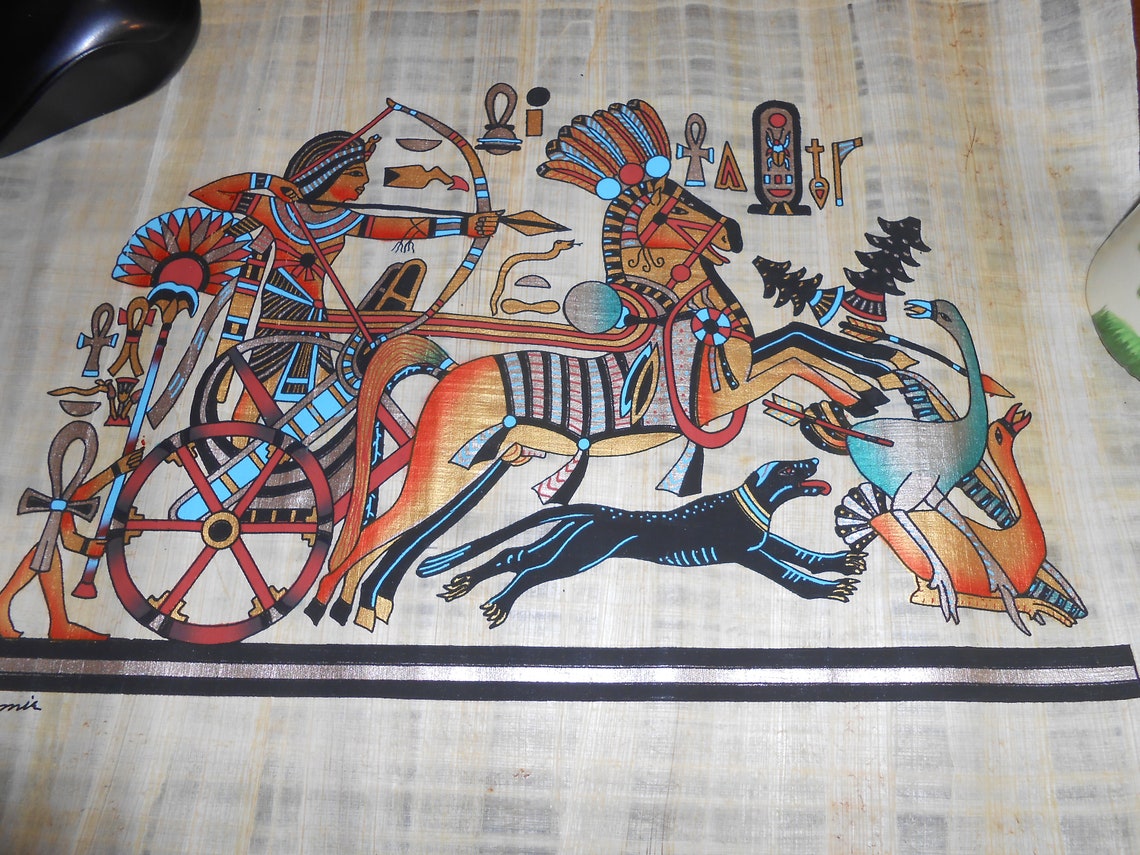 Vintage Egyptian Painting Chariot Scene on Authentic Papyrus | Etsy