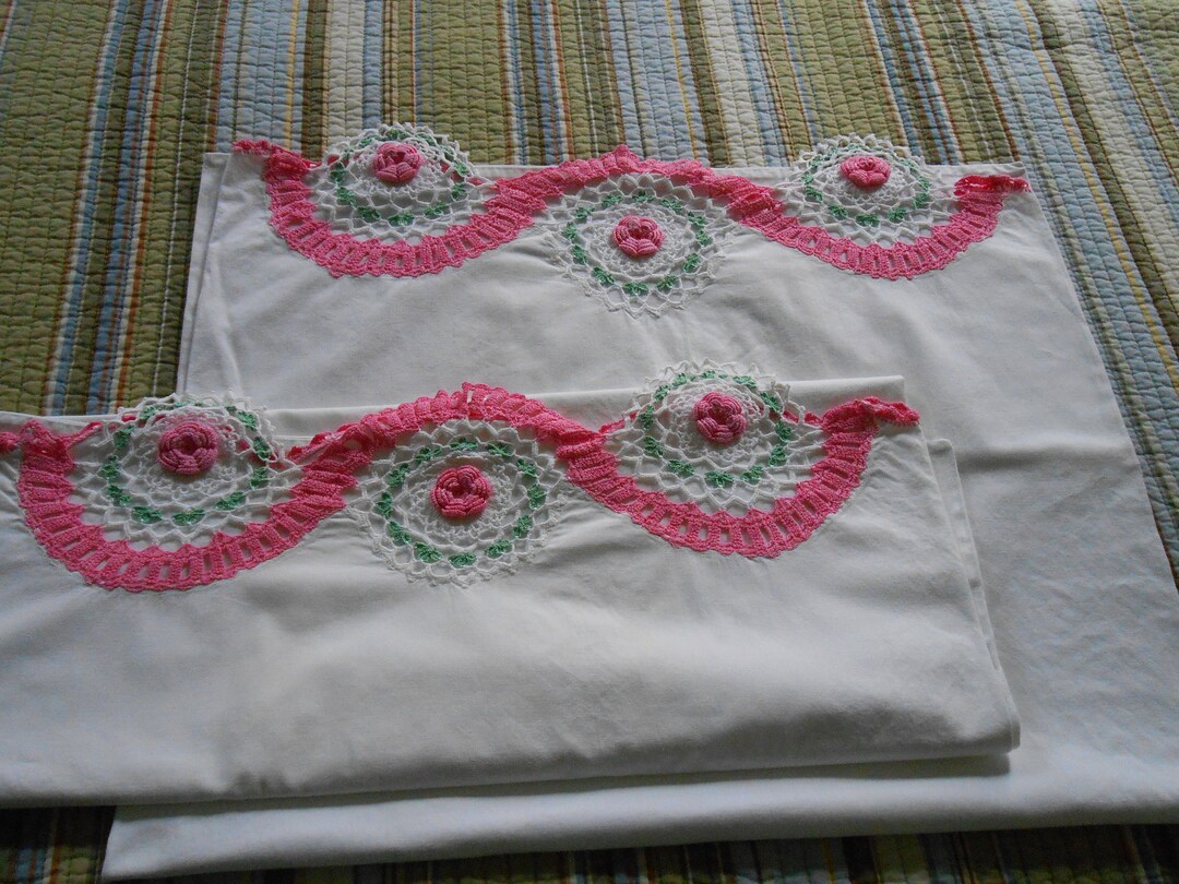 Set of Vintage Beautiful Crocheted Pillowcases, NOS, - Etsy