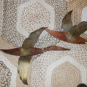 Vintage Set of Two Teak Copper Ducks in Flight Wall Hanging, Mid ...