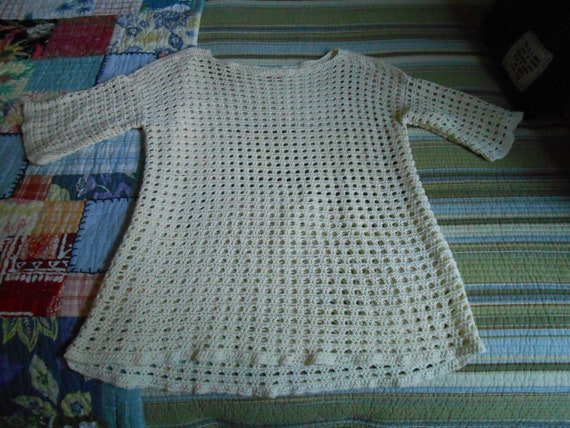 Vintage XL cream crocheted heavy tunic, Extra large, … - Gem
