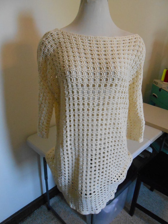 Vintage XL cream crocheted heavy tunic, Extra large, … - Gem