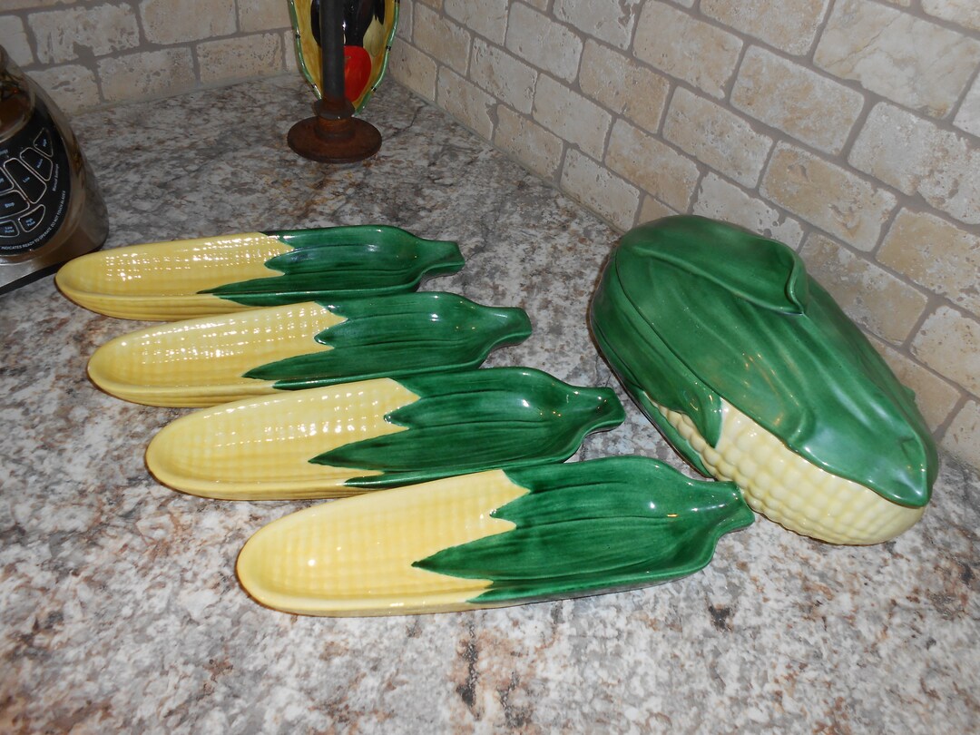 Vintage Ceramic Corn on the Cob Plates Set of 4 Platter and - Etsy