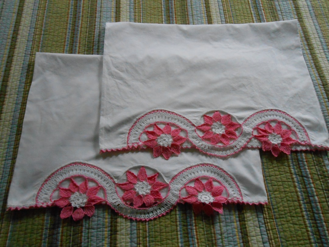 Set of Vintage Beautiful Crocheted Pillowcases, NOS, - Etsy