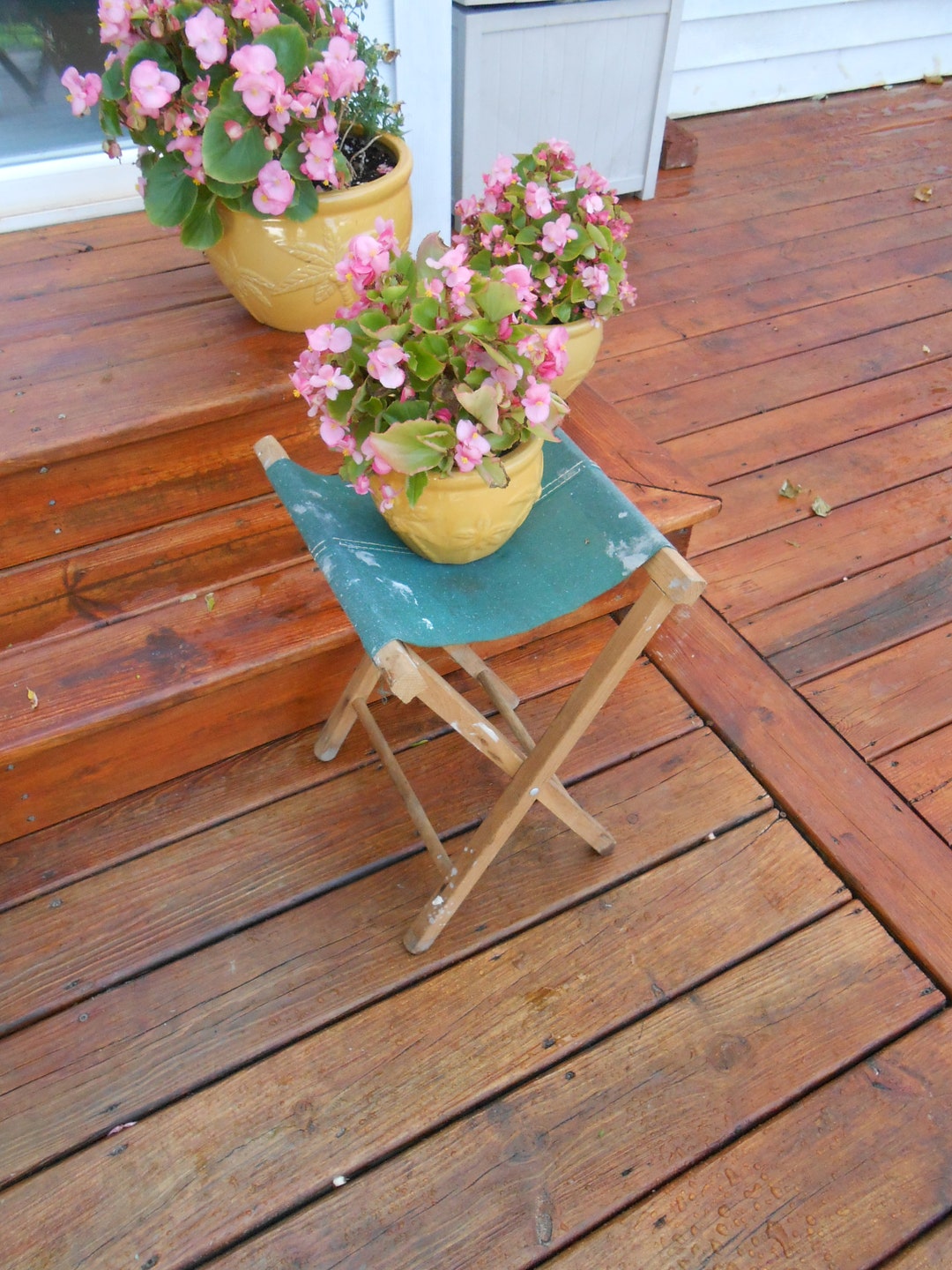 Green Canvas and Oak Folding Camping Stool Portable Hardwood Outdoor ...