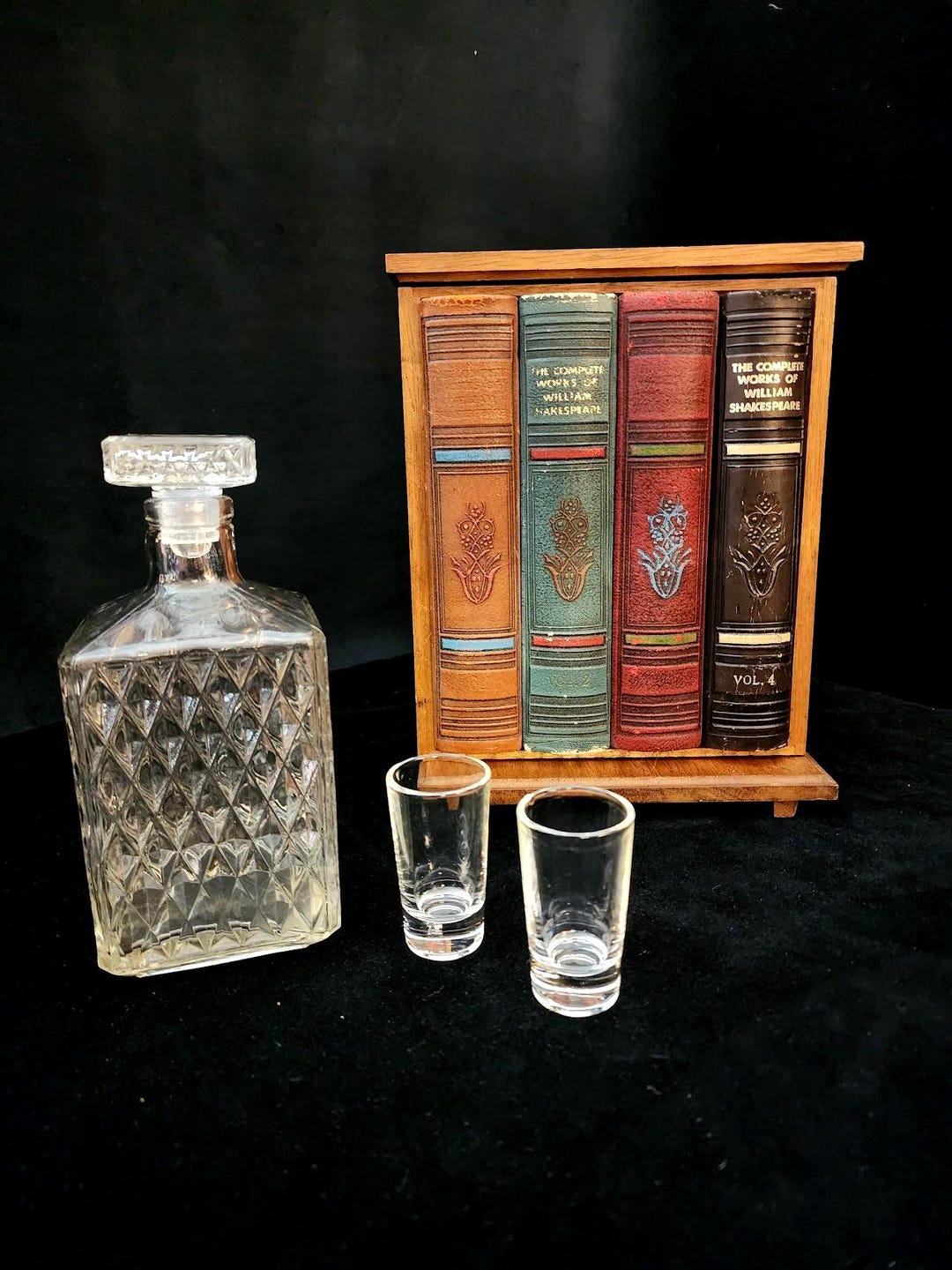 Vintage Hidden Bar Bookcase of William Shakespeares Works With Decanter ...