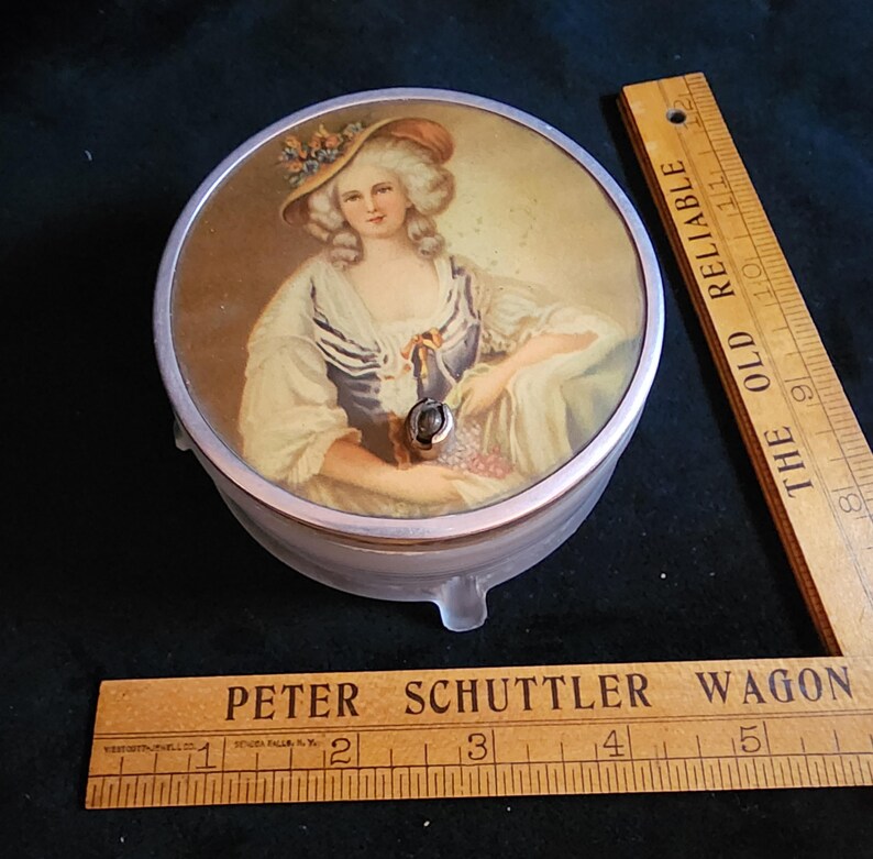 Antique Handheld Portrait Lid Vanity Mirror With Powder Puff Glass ...