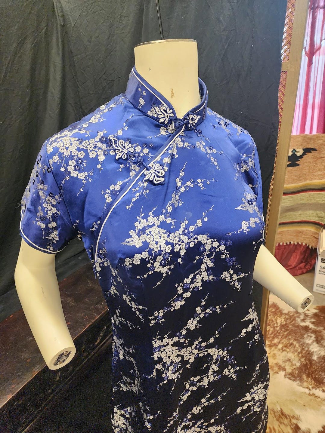 Vintage Royal Blue and Silver Chinese Cheongsam Brocade Dress - Etsy