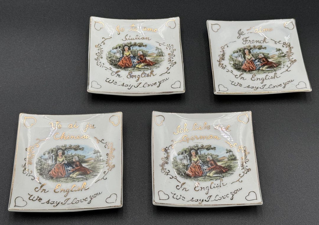 4 Vintage "i Love You" Language Trays Hand Painted Rococo Style From ...