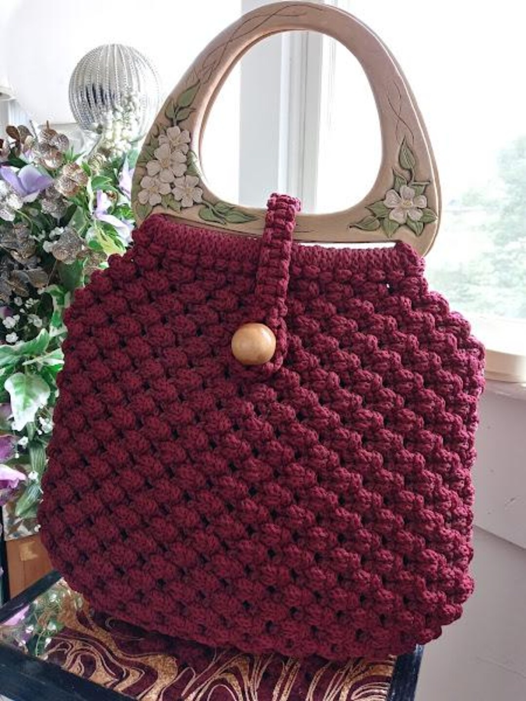 Top Handle Burgundy Woven Handbag Unique Woven Purse Heavy Lux Woven ...