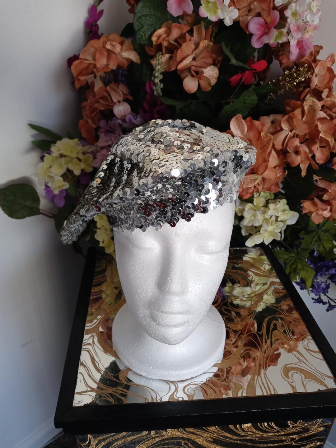 Silver Sequin Beret Women's Sequined Tam Sequined Women Beret Vintage ...