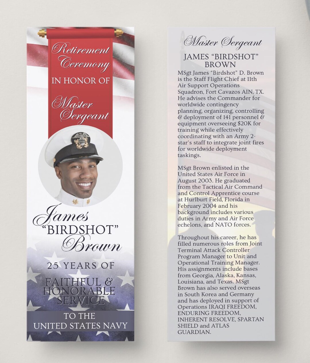 Patriotic Retirement Bookmark | Military Ceremony (digital Download) - Etsy