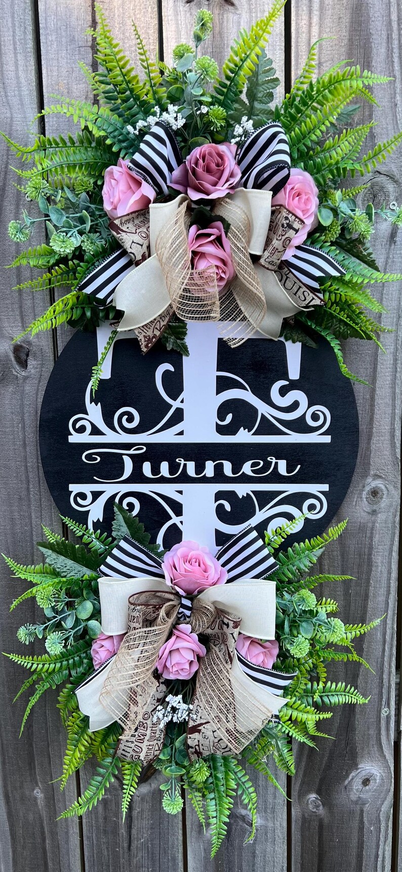 Split Monogram Door Hanger With Double Greenery - Etsy
