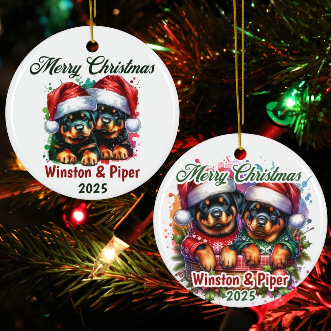 Personalized Rottweiler Christmas Ornament - Two Rottweilers Design ...