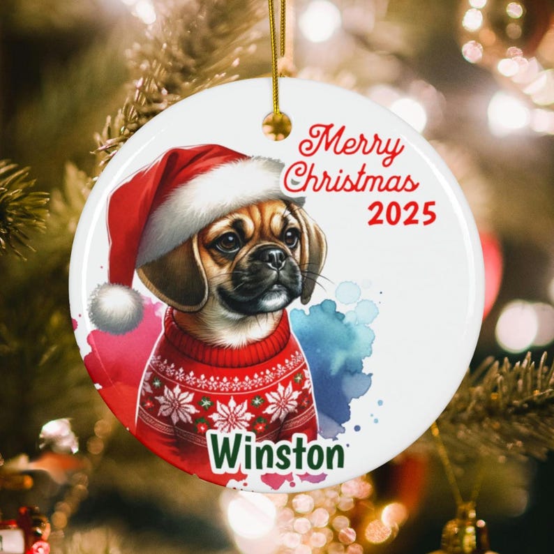 Personalized Puggle Christmas Ornament - One Puggle or Two Puggles ...