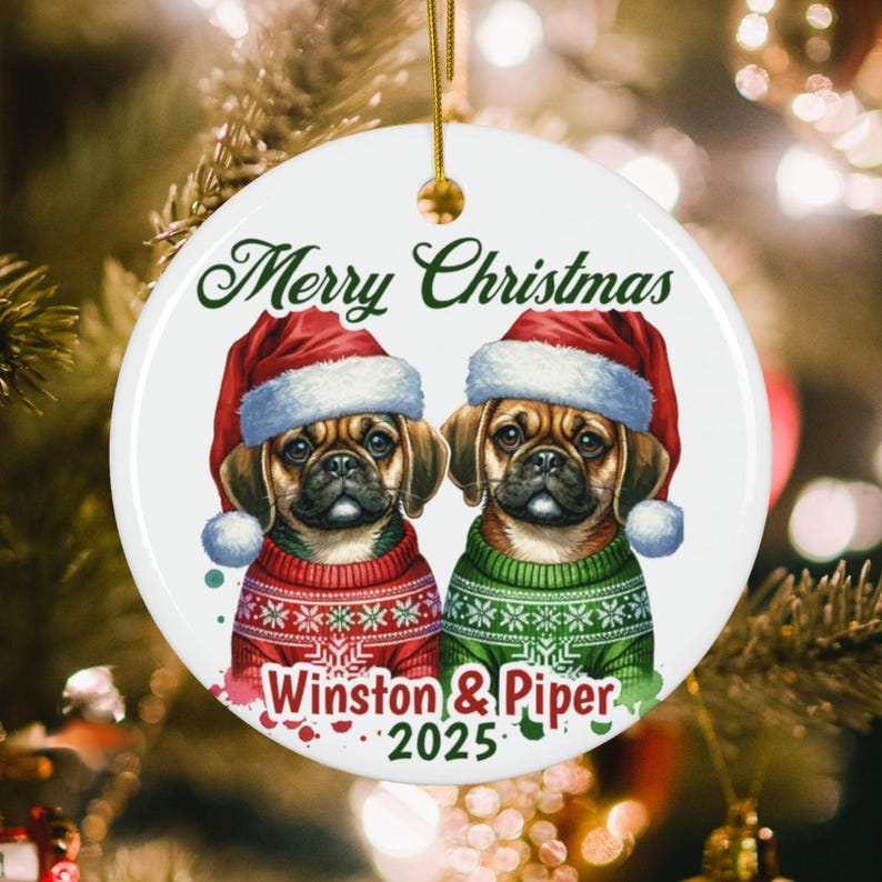 Personalized Puggle Christmas Ornament - One Puggle or Two Puggles ...