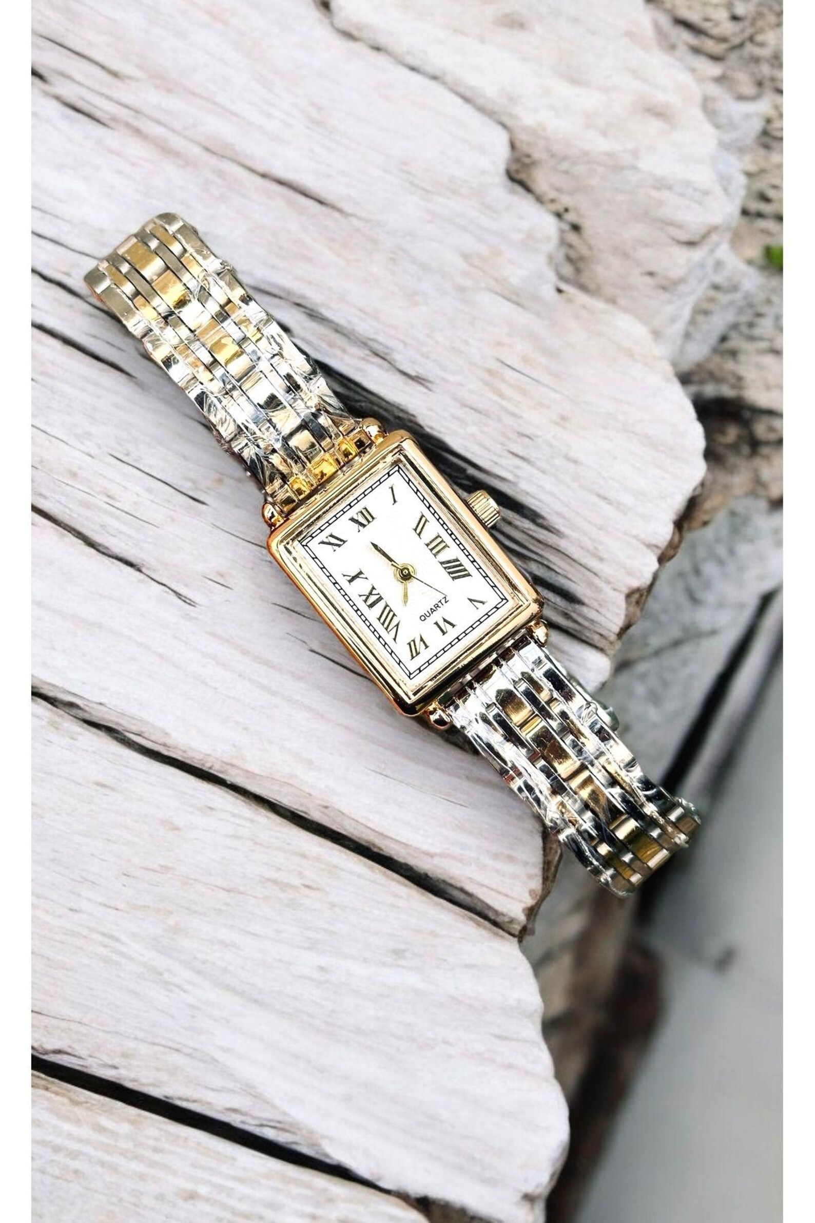 Roman Numeral Rectangular Women's Wristwatch, Gold Color, Gift for ...