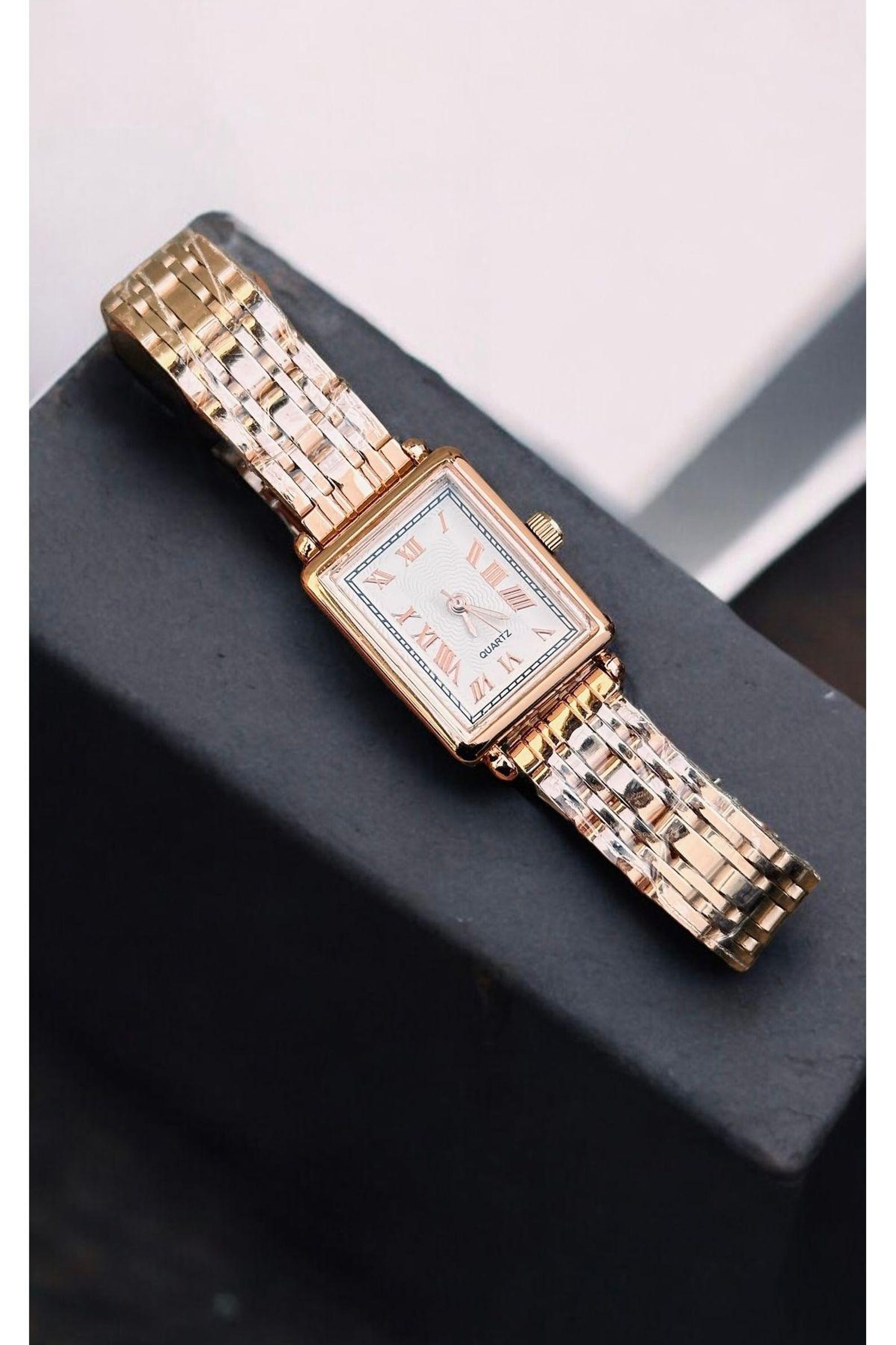 Roman Numeral Rectangular Women's Wristwatch, Gold Color, Gift for ...