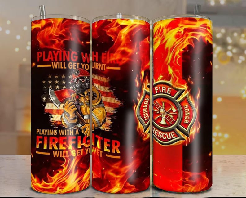 Firefighter Flame Design 20 Oz Sublimation Tumbler Digital Design Jpg ...
