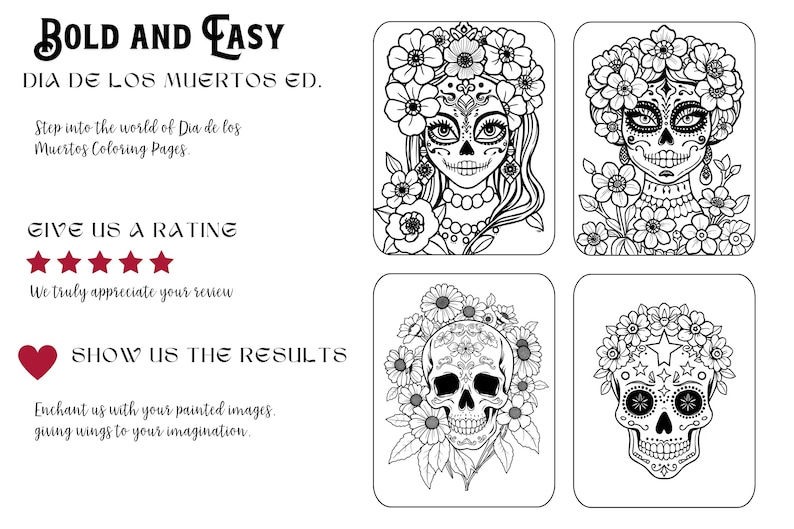 50 Day of the Dead Coloring Pages Coloring Book, Instant Download ...