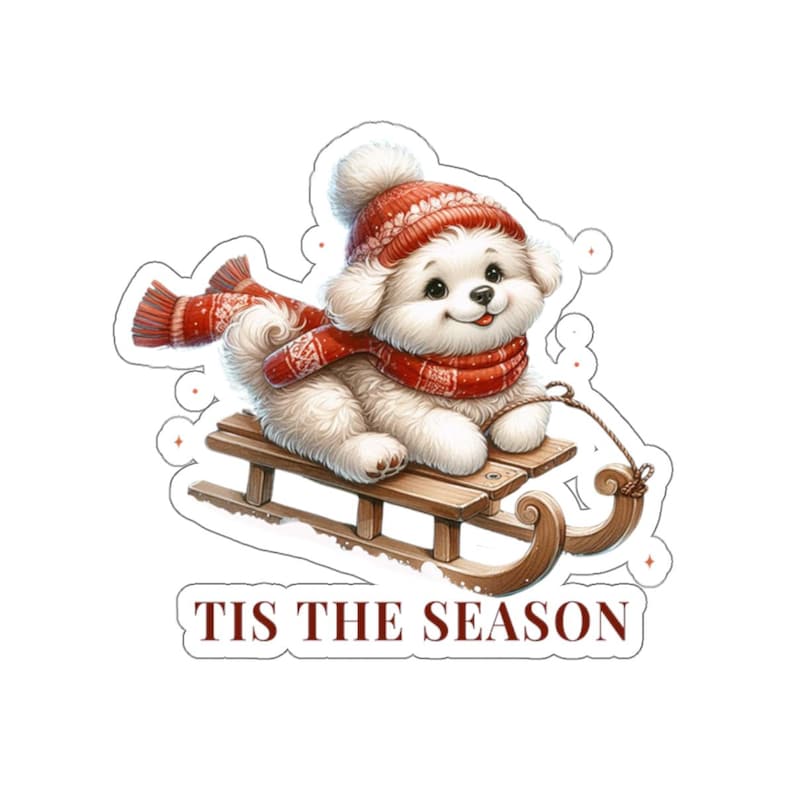 Christmas Puppy on Sled Kiss-cut Stickers, Holiday Cheer Gift ...