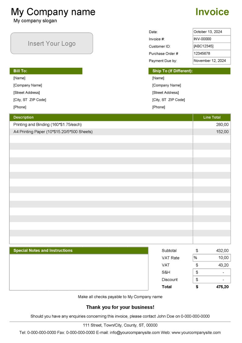 Professional Invoice Template for Your Business - Etsy