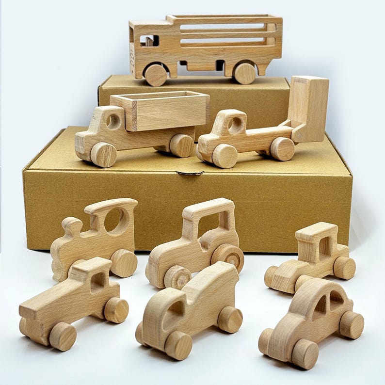 Custom Wooden Toy Cars Set for Toddlers, Montessori Busy Puzzle Cars ...